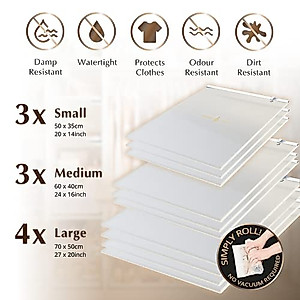 GENIE SPACE - Incredibly Strong Premium Space Saving Roll Up Bags | Variety 10 Pack (4L+3M+3S) | Create 80% More Space | Ideal for Travel or Around The Home.