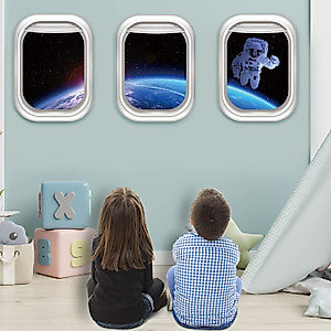 Rajahubri 3D Space Astronaut Window Wall Sticker Galaxy and Planet Fake Window Wall Decals Removable Outer Space Window View Wall Stickers Decal for Living Room