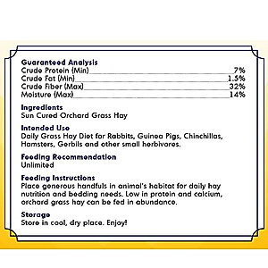 Grandpa's Best Orchard Grass Bale for Rabbits, Guinea Pigs, Chinchillas, Hamsters & Gerbils, 10 Lbs (Packaging may vary)