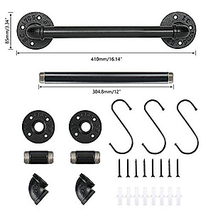 Jeasor Industrial Pipe Towel Rack Towel Bar, Heavy Duty Wall Mounted Rustic Farmhouse Bath Towel Holder for Bathroom (Black, 12 inch)