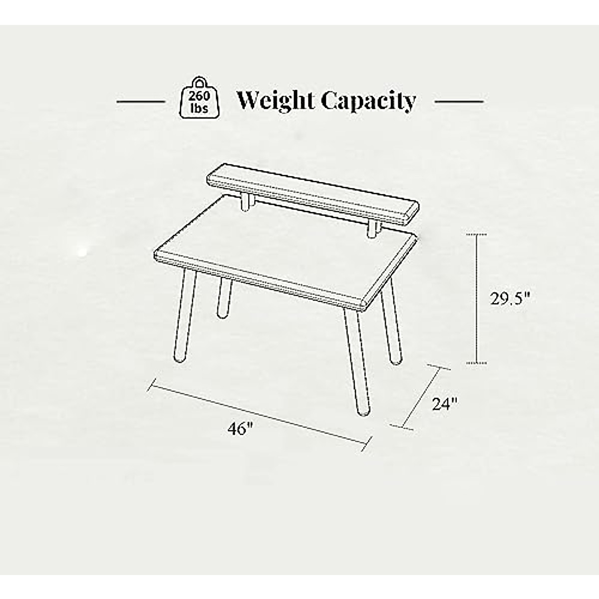 BAROKKO Solid Wood Desk 46"; Computer Desk;Home Office Desk with Monitor Shelf