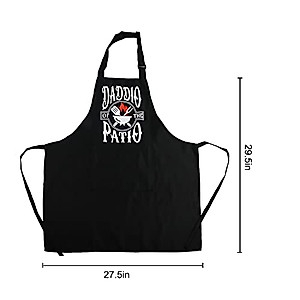 Jpayxese Grill Aprons for Men, Dad Apron for Grilling BBQ Cooking, Funny Daddio of the Patio Apron with Pockets, Adjustable Bib Black Aprons Gifts for Dad Birthday Fathers Day