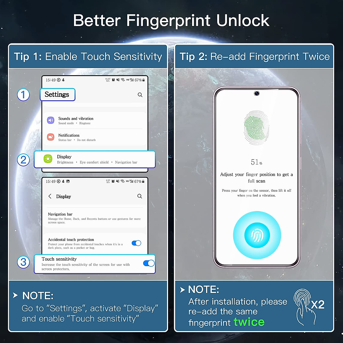 JETech Privacy Screen Protector for Samsung Galaxy S23+ / S23 Plus 5G 6.6-Inch with Camera Lens Protector, Anti-Spy Tempered Glass Film, Fingerprint ID Compatible, 2-Pack Each