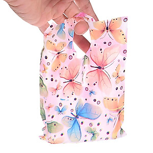 NUOMI Butterfly Plastic Merchandise Bags with Die Cut Handle 100 Pcs Glossy Retail Bags for Shopping, Gifts Wrapping, Goodies, Party Favors, Birthdays