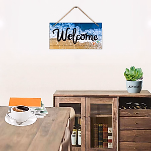 Welcome Hanging Wooden Sign - Welcome Wall Sign, Beaches and Starfish Door Sign, Ocean Theme Plaque Decoration
