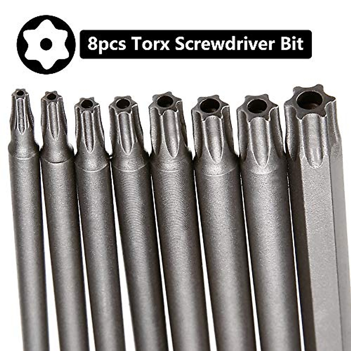 Saiper 8 Pieces 1/4 Inch Hex Shank Torx Security Head Screw Driver Bit Magnetic Star S2 Steel Screwdriver Set Bits T8-T40, 150mm/6 Inch Long