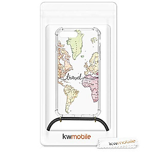 kwmobile Crossbody Case Compatible with Apple iPhone 7 Plus/iPhone 8 Plus Case Strap - Travel Black/Multicolor/Transparent