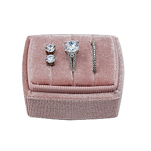 Beatrix & Luca 3 Ring Velvet Ring Box | Ring Holder | Jewelry | Proposal | Wedding | Ceremony | Engagement | Photography | Keepsake | Bridal Rectangle Triple (Dusty Rose Triple)