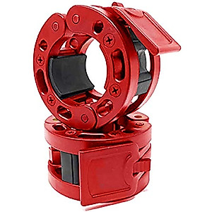 Clout Fitness Olympic Barbell Clamps Collars Quick Release Pair of Locking Weight Clips Fit 2 Inch Barbell for Weightlifting Red