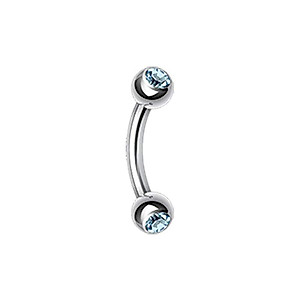 Double Gem Ball Curved Barbell Eyebrow Ring (14 GA, Length:8mm, Ball:4mm, Aqua)