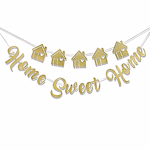Home Sweet Home Banner - Glitter Gold Housewarming Party Decorations Baner，welcome Home Sign，welcome Home Sign Bunting for Party Decor Family Gathering Photo Booth Props，garland Bunting Script Lettering Decoration Military Missionary Welcome Home Homec