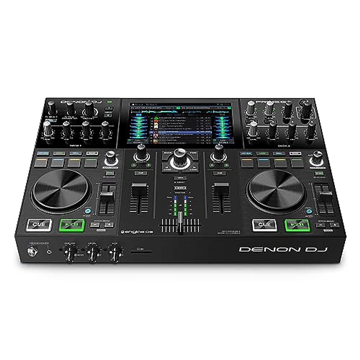 Denon DJ PRIME GO – Portable DJ Controller and Mixer with 2 Decks, WIFI Streaming, 7-Inch HD Touchscreen, DJ Set with Lights Control and Rechargeable Battery