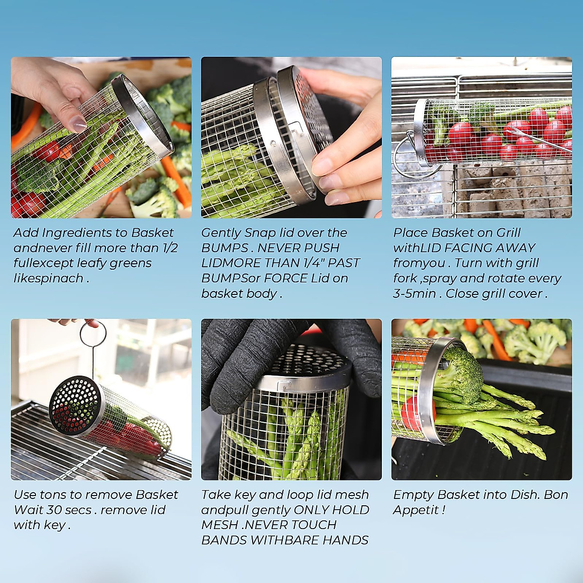 BLOOPIC BBQ Grilling Basket Grilling Accessories Camping Essentials Stainless Steel Wire Mesh Cylinder Outdoor Camping Picnic Round Rack Cookware Tool Cooking Large 1PCS (12.24 X 3.78 X 3.74 inch)