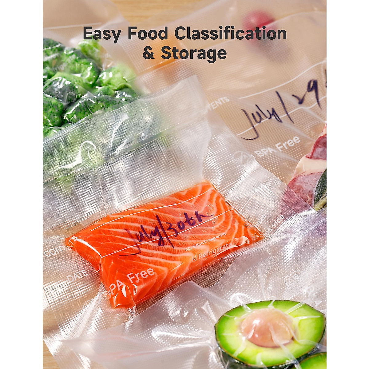 HiCOZY Vacuum Sealer Bags 100 Count 8”x12” for Food Storage, Pre-Cut BPA Free Bag for Meal Prep or Sous Vide Cooking, Safe to Microwave, Dishwasher, Boil, or Freeze