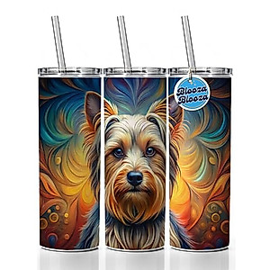 Silky Terrier Dog Art Nouveau Skinny Tumbler 20oz with Straw Insulated Water Bottle Gift