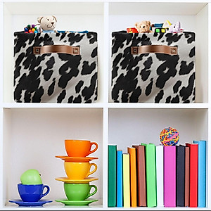 WELLDAY 1PCS Storage Basket Fuzzy Cow Texture Large Foldable Storage Bin Cube Collapsible Organizer