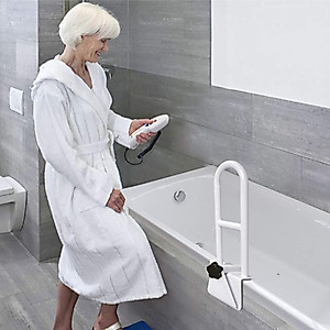MOASKER Bathtub Safety Rail,White Bathtub Rail Clamp Railing Bath Support Adjustable Shower Hand Grip Handle Assist Grab Bar