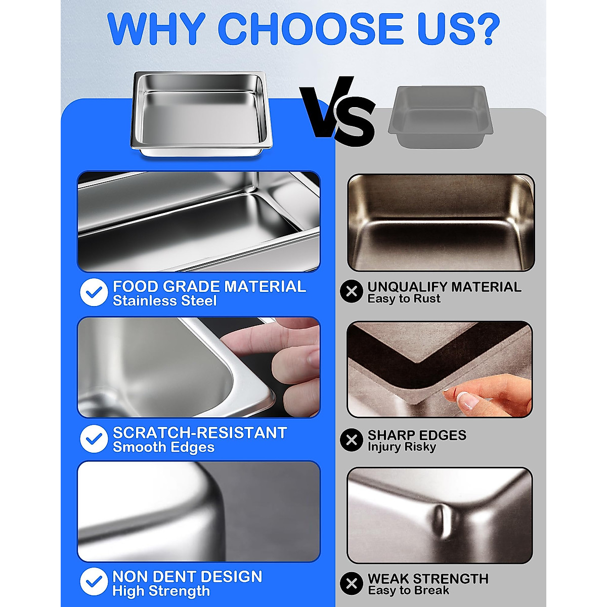 WantJoin 1/2 Half Size Steam Table Pans with Lid, 3 Pack 4 Inch Deep Restaurant Steam Table Pans Commercial, Hotel Pan Made of 201 Gauge Stainless Steel