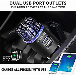 4WDKING Car Air Purifier Ionizer, 12V Plug-in Car Air Freshener Gadgets with Dual USB Charger Removes Cigarette Smoke, Pet and Food Odor, Ionic Ozone (Black)