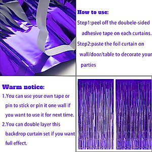 Erweicet 2 Pack 3ft X 9.8ft Purple Fringe Tinsel Backdrop for Birthday Party Foil Fringe Curtain Party Streamers for Party Decorations