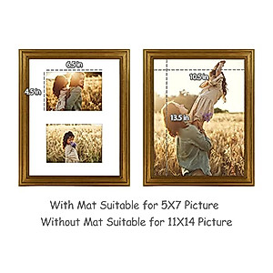 Frametory, 11x14 Picture Frame - for Two 5x7 Photos, Two Opening White Mat - Wall Display - Great for Wedding, Graduation, Engagement Photographs - Dark Gold