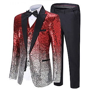 Zeattall Men's Suit Three Pieces Shiny Sequin Mens Suit Notch Lapel Tuxedo for Wedding(40 Regular,Purple-Silver)