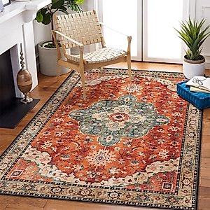 Castage Boho Rug 3x5,Washable Area Rugs for Bedroom Living Room Kitchen Entryway,Small Vintage Bohemian Distressed Non Slip Oriental Tribal Carpet,Retro Rust