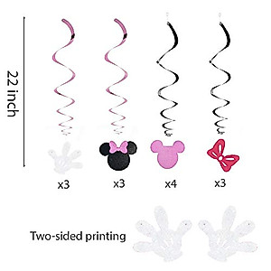 Kristin Paradise 30Ct Minnie Hanging Swirl Decorations - Ceiling Streamers for Mouse Birthday Party – Mini Mouse Theme Party Supplies – Party Favors for Kids - Glitter Pink, Black Decor