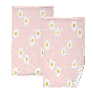 Pink Daisy Hand Towels Set of 2, Highly Absorbent Soft Cotton Face Towels Bathroom Decorative Towel for Beach Gym Spa Shower, 16x28In