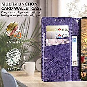 Designed for Moto G Power 2022 Case Wallet,Women Flip Cover with Butterfly Embossed PU Leather Kickstand Credit Card Holder Slots Magnetic Wrist Strap Purse for Motorola Moto G Power (Purple)