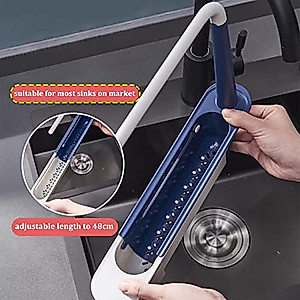 kkjj Telescopic Sink Rack Sponge Holder, Blue Sink Organizer Expandable Sink Organizer Adjustable Drainer Sink Tray Sponge Soap Holder, Sink Organizer Holder Dish Cloth Hanger for Kitchen, (SY30)