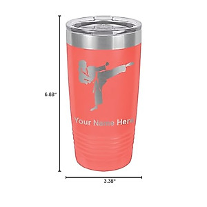 LaserGram 20oz Vacuum Insulated Tumbler Mug, Karate Woman, Personalized Engraving Included (Coral)