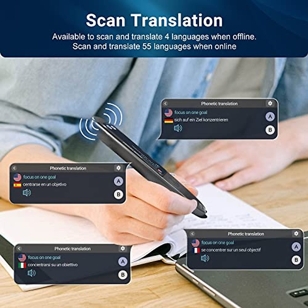 SUFUL Air Bluetooth Scanner Pen,Text to Speech Device for Dyslexia,Exam Reading Pen for Students,Voice Recognition, scanning Identification,Digital Reader Pen Voice Translator Device