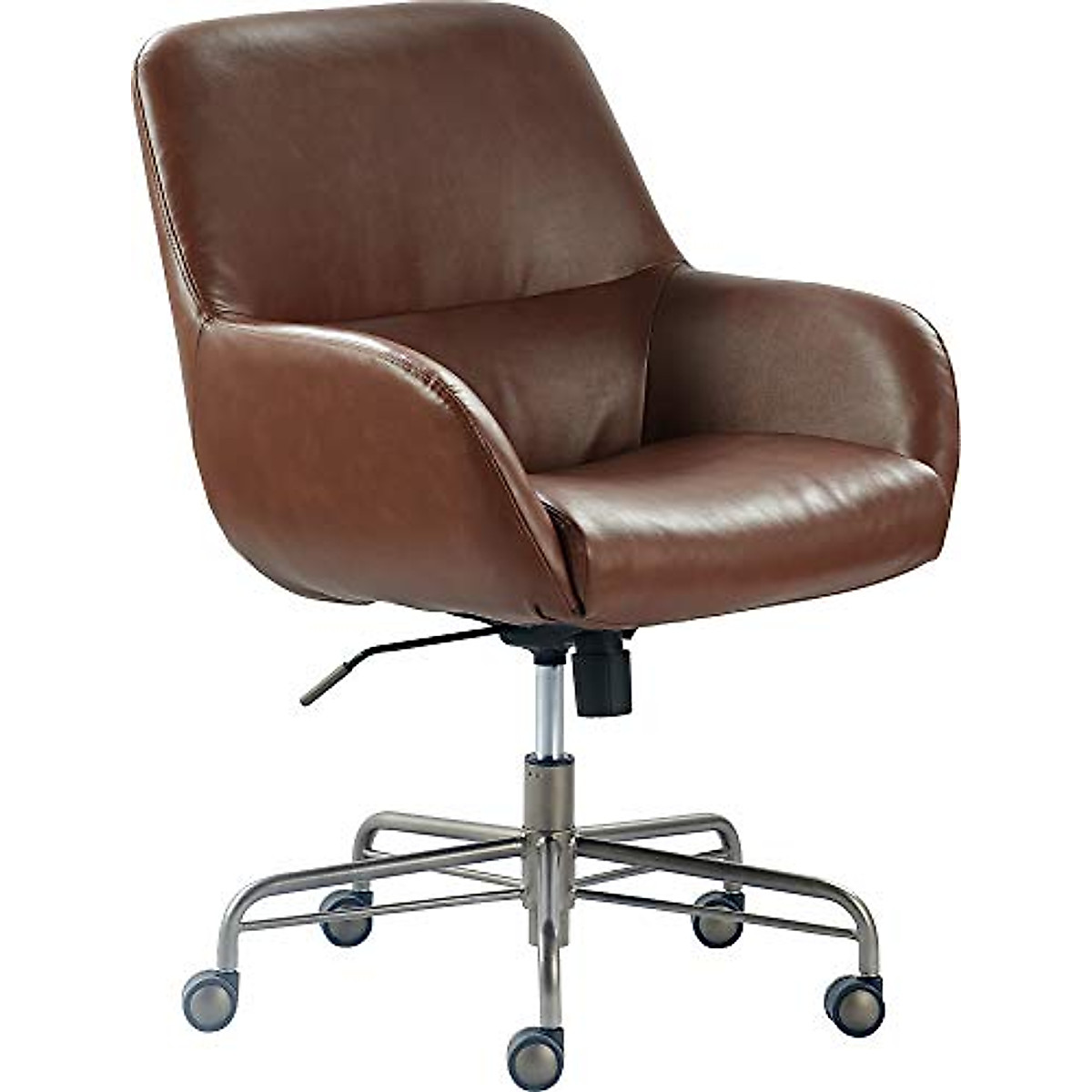 Tommy Hilfiger Forester Luxury Bonded Leather Home Office Chair, Modern Round Swivel Accent Seating, Adjustable Height, Cognac Brown