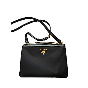 Prada Bandoliera Tessuto Nylon Soft Calf Trim Black Crossbody Bag 1BH046