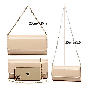 Patent Leather Envelope Clutch Womens Evening Handbag Stylish Shoulder Bag Purse for Christmas Wedding Party Prom (Nude-C) Standard