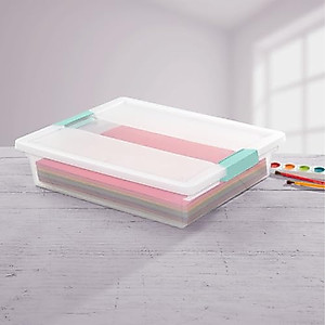 Sterilite Clip Box, Stackable Small Storage Bin with Latching Lid, Plastic Container to Organize Office, Crafts, Clear Base and Lid, Large, 1-Pack
