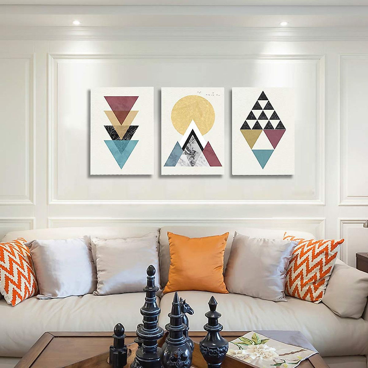 MHARTK66 Abstract Geometry Wall Art Prints, 3 Framed 12 x 16 inch Canvas, Bedroom Living Room Bathroom Decor