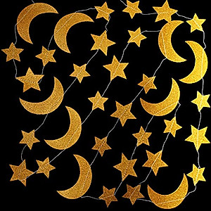 Glitter Gold Twinkle Stars Crescent Paper Garlands Hanging Decorations Honey Moon Wedding Engagement Favors Baby Shower Birthday Christmas Party Table Centerpieces Decorations, 29ft
