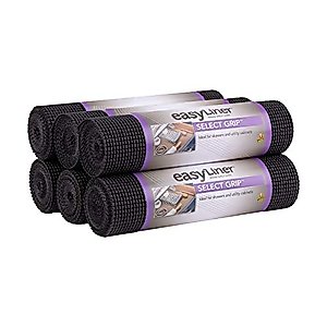 EasyLiner Select Grip Shelf Liner for Drawers & Cabinets - Easy to Install & Cut to Fit - Non Slip Non Adhesive Grip Shelf Liner Kitchen, Bathroom, Pantry - 12in. x 10ft.- 6 Roll Project Pack - Black