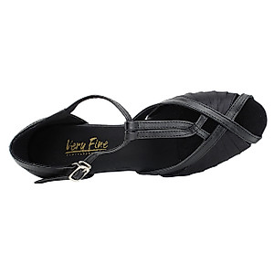 Very Fine Womens Dance Shoe Gabriella Bachata Swing Salsa Latin Ballroom Black Satin 2.5" Heel 8.5 US