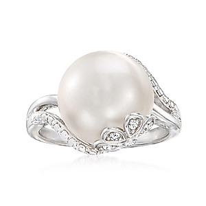 Ross-Simons 12-12.5mm Cultured Pearl Ring With Diamond Accents in Sterling Silver. Size 6
