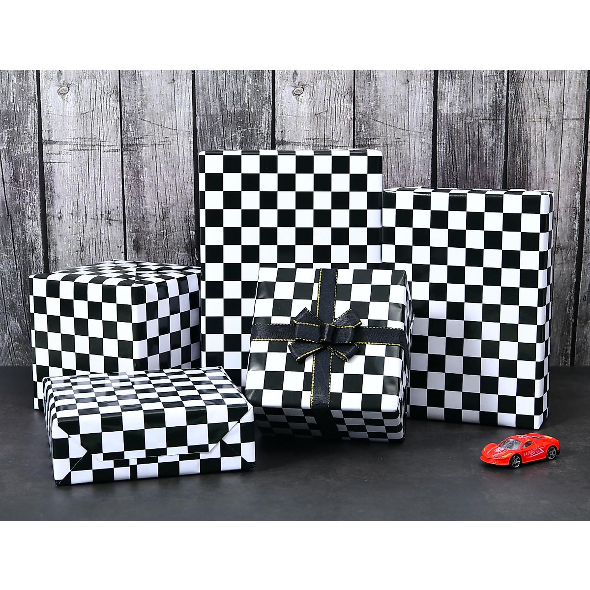 Titiweet Checkered Flag Wrapping Paper Roll- Mini Roll 17 Inches X 33 Feet - Race Car Wrapping Paper for Boys Girls, Cars Wrapping Paper for Birthday Christmas Holiday(Checkered Flag)