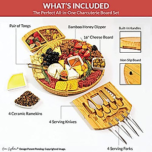 Large Round Charcuterie Board Set - 16 In, Round Cheese Board and Knife Set, Large Charcuterie Board, Round Cheese Board, Charcuterie Boards Extra Large, Wood Charcuterie Board Round, Charcuterie Tray