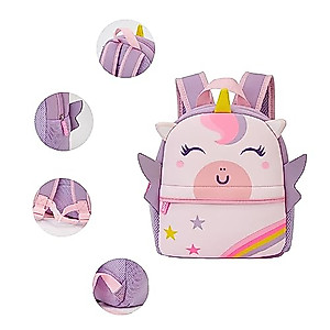 KK CRAFTS Preschool Toddler Backpack with Leash, 3D Cute Cartoon Neoprene Animal Schoolbag for Kids Boys Girls（Baby Unicorn）