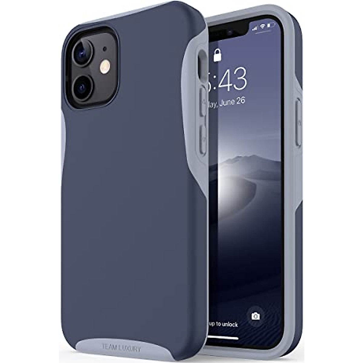 TEAM LUXURY Case Compatible with iPhone 12 Mini 5.4", Heavy Duty Shockproof Hybrid Protective Phone Cover (Dark Navy Blue/Gray)