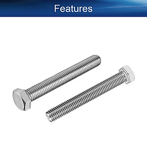 Heyiarbeit M12 Hex Bolt M12-1.75 x 90mm UNC Hex Head Screw Bolts 304 Stainless Steel Fully Threaded Hex Tap Bolts 5pcs