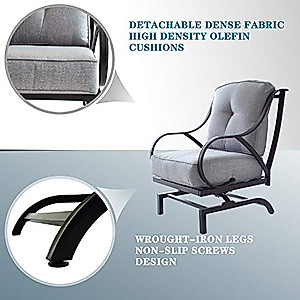 Festival Depot Patio Chair Set of 2 Metal Armchairs with Thick Cushions Outdoor Furniture for Bistro Deck Garden (Grey)