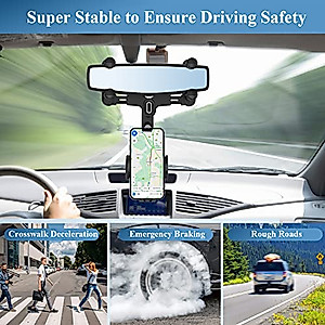 MIUOLV for Rear View Mirror Phone Holder, Rearview Mirror Phone Holder for Car, 360° Rotatable and Retractable Car Phone Holder Mount Universal Adjustable Car Cell Phone Holder for All Smartphones