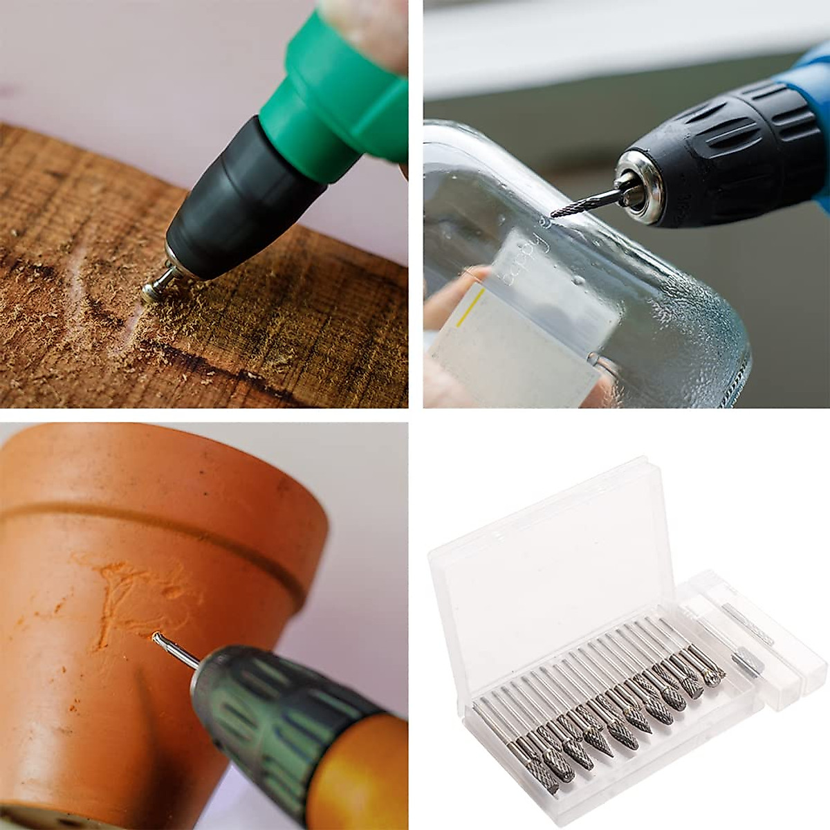 22 PCS Carbide Burr Set, AFUNTA 1/8" 1/4" Double Cut Tungsten Steel Carbide Rotary Burr Set Shank Rotary Grinder Burr Bits for Engraving, Wood Working, Polishing, Drilling